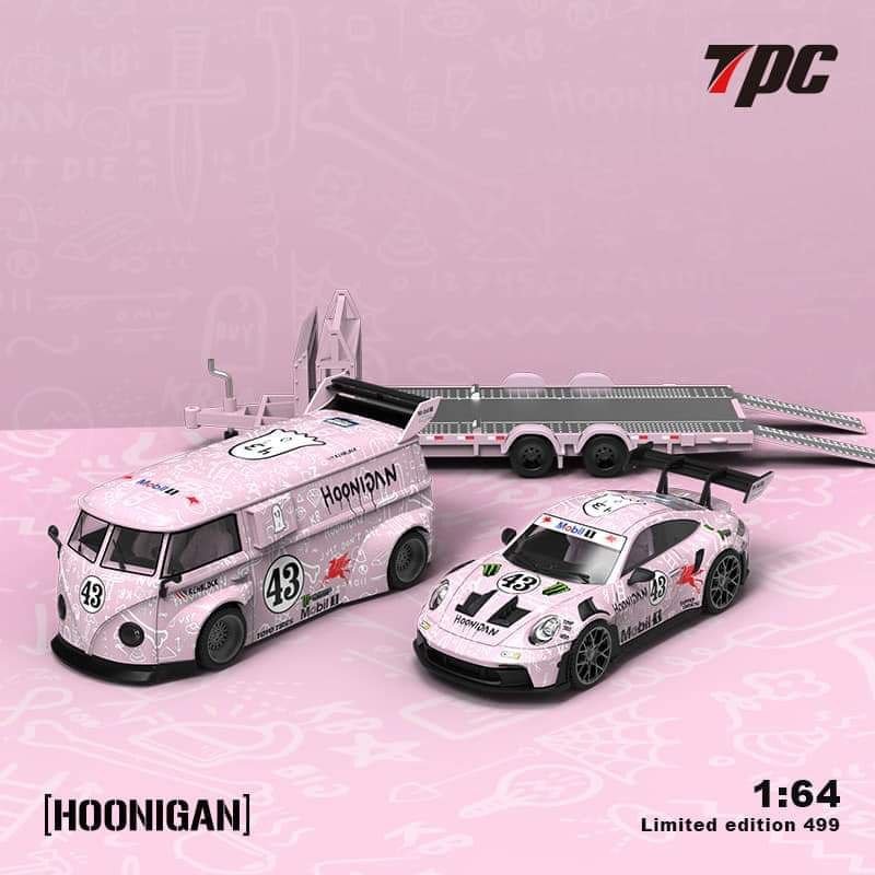 TPC VW RWB T1 VAN & PORSCHE 911 GT3 RS HOONIGAN PINK #43 SET - 1/64 SC ...