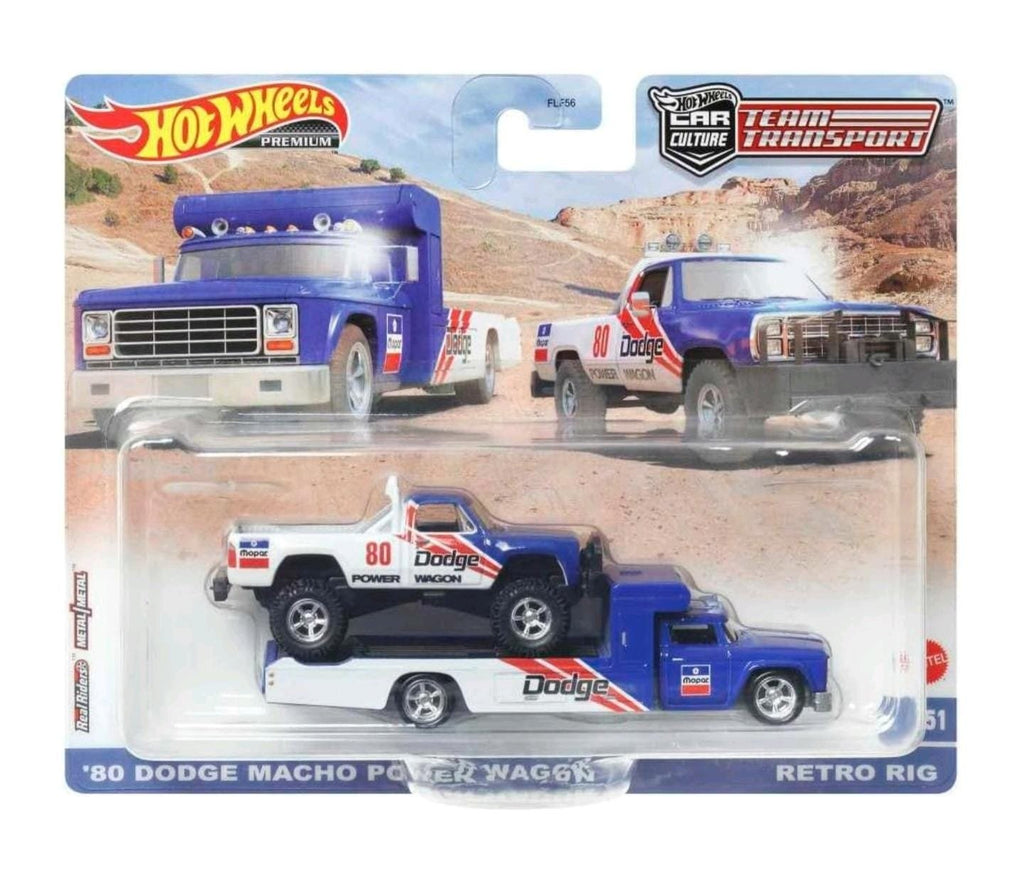 HOTWHEELS PREMIUM TEAM TRANSPORT- '80 DODGE POWER WAGON & RETRO RIG ...